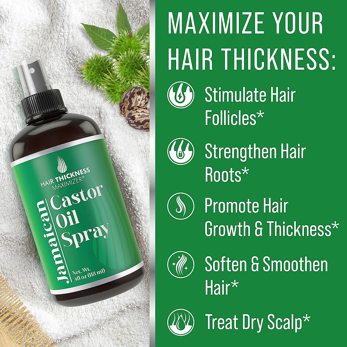 Jamaican Black Castor Oil Spray For Hair Growth. With Marula, Jojoba. Vegan, Leave In Conditioner Serum For Women, Men. Thickening, Moisturizing, Strengthening Scalp Treatment For Dry, Weak Hair