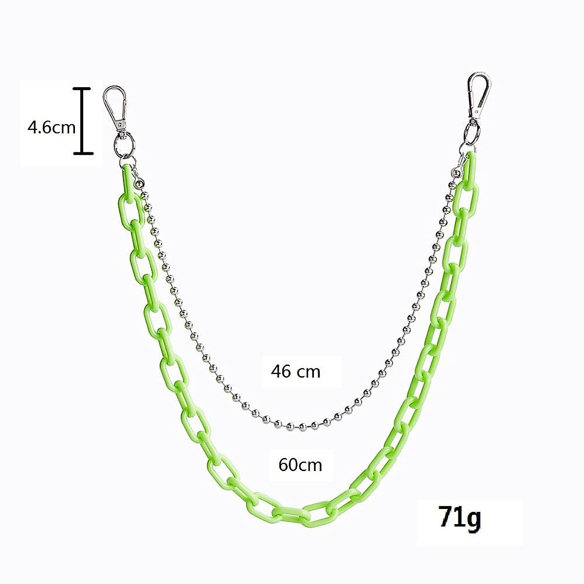 Neon Resin Chunky Hip Hop Jeans Chain Body Chain Punk Goth for Women Men Acrylic Link Chain for Women Thick Keychains Belt Waist Chains body Accessory for Girls-Double layer Green