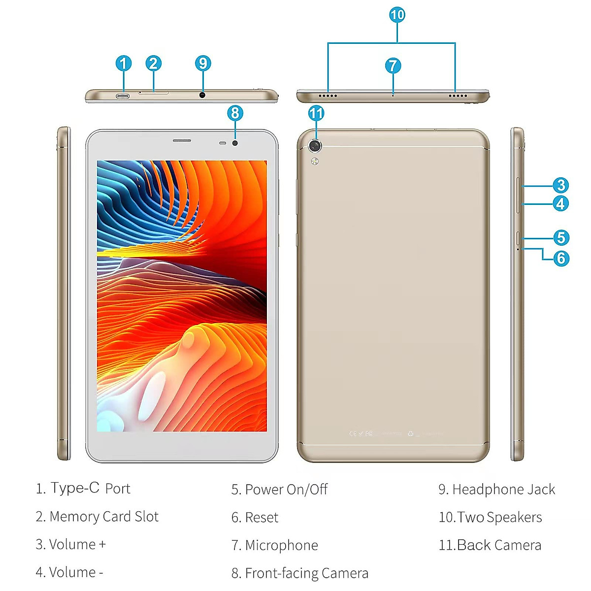 Tablets Android 11, Tablet 10 inch, 6GB RAM 128GB ROM 1TB Expansion Computer Tablet with Case, Support 5G WiFi & Wi-fi 6, IPS Touch Screen, Dual Camera, WiFi, BT5.0, Google Certified Tablet PC