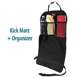 AutoMuko Kick Mats With Organizer - Premium Thick Waterproof Quality Seat Back Protectors - Extra Long Size with Adjustable Straps - Car Seat Back Protectors (2 Pack) 1 Year Limited Warranty