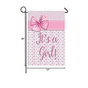 It's A Girl Garden Flag Pink Baby Shower Birth Announcement Decorations for Girl 12x18 Inch Double Sided New Baby Garden Flag Gender Reveal Party Decor Vertical Burlap Banner Outdoor Lawn Yard Sign