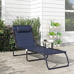 Outsunny Folding Chaise Lounge Pool Chair, Patio Sun Tanning Chair, Outdoor Lounge Chair with 4-Position Reclining Back, Breathable Mesh Seat for Beach, Yard, Patio, Dark Blue