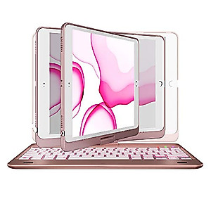 iPad Keyboard Case for iPad 2018 (6th Gen) - iPad 2017 (5th Gen) - iPad Pro 9.7 - iPad Air 2 & 1 - Thin & Light - 360 Rotatable - Wireless/BT - Backlit 10 Color - iPad Case with Keyboard (Rose Gold)