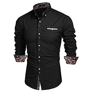 Coofandy Mens Fashion Slim Fit Dress Shirt Casual Shirt,01-black,Medium