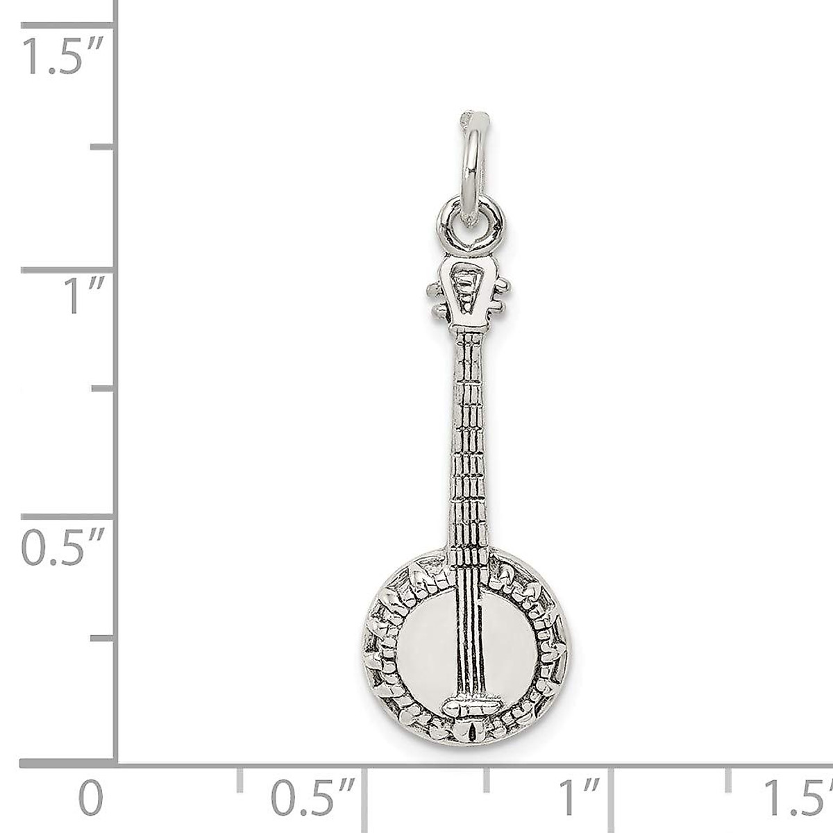 Solid 925 Sterling Silver Banjo Charm Pendant - 32mm x 11mm