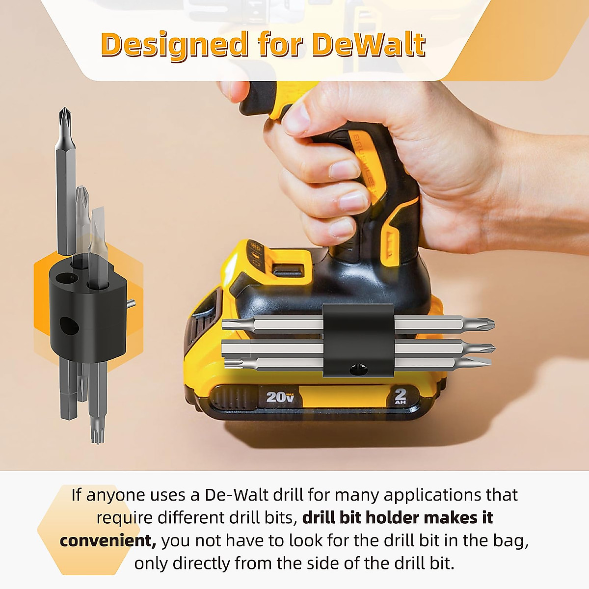 20V Drill Bit Holder Compatible with ‎DeWalt Impact Driver Tool Organizer Holds 6 Bits