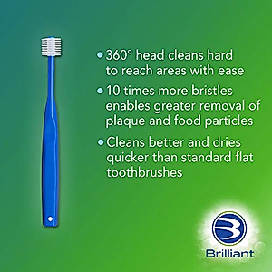 Brilliant Kids Toothbrush, For Kids Ages 5-9 Years Old, Round Brush Head -Soft Bristles, Royal Blue, 3 Count