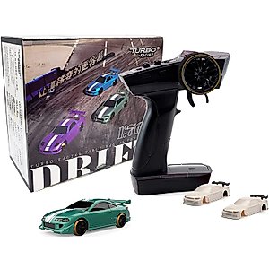 CALLPHA Turbo Racing 1:76 Scale Drift RC Car with Gyro Mini Full Proportional RTR 2.4GHZ Remote Control with 2 Replaceable Body Shell (C62 Cyan-Drift)