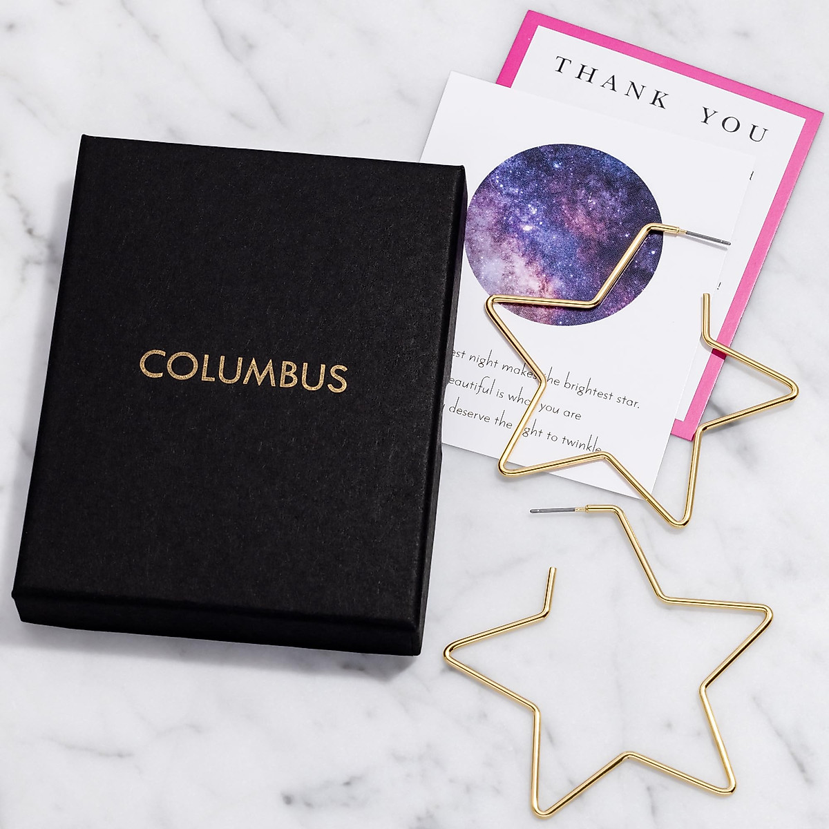 And Lovely 14K Gold Dipped Star Earrings - Statement Hoop Earrings - Drop Dangle Earrings (Gold Star Hoop)