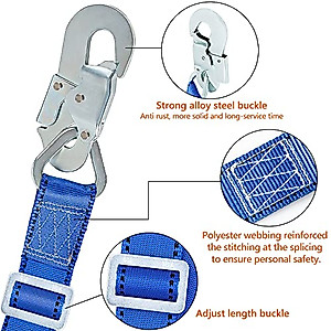 Aystkniet Climbing Lanyard, Safety Adjustable Non-Shock Absorbing Lanyard from 4-Feet to 6-Feet Outdoor Tree Climbing Belt Restraint Lanyards With Large Snap Hooks