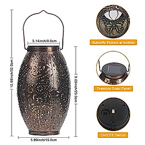 ANTING Solar Lantern Lights Outdoor Hanging Garden Solar Lanterns with Handle LED Light Waterproof Solar Powered Retro Metal Lanterns Decorative for Table Patio Yard Pathway Courtyard Porch