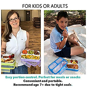 Bento Lunch Box Kids & Adult: Leakproof Lunch Containers for Boys & Girls with 3 Compartments - School, Daycare, Meal Planning Portion Control Container, BPA-Free Boxes, Utensils | Blue Purple 2 pack