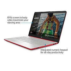 HP Newest 15.6" HD Laptop Computer, Intel Quad-core Pentium Processor, 16GB RAM, 256GB SSD, Office 365 1-Year, Numeric Pad, Webcam, Ethernet, Wi-Fi, Bluetooth, Windows 11 Home(S Mode), Red, /Battery