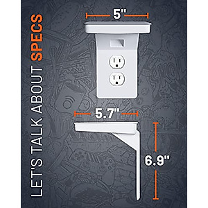 ECHOGEAR Outlet Shelf (White/Grey) - Next-Gen Design with Built in-Cord Storage & Room for Bulky Plugs - Works with Both Standard & Decora Outlets - Quick Install with Included Hardware