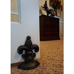 Lulu Decor, Cast Iron Fleur De Lis Door Stop, 2 Lbs, Antique Black Door Stopper (Set of 2)