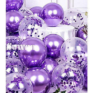 SUWEN Purple Metallic Balloons and Confetti Balloons Set 47PCS Latex Helium Chrome Dark Purple Balloon for Birthday Anniversary Party Decorations