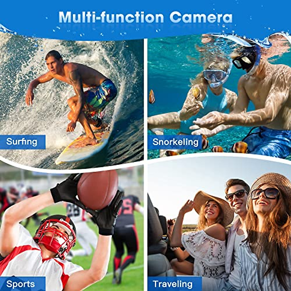 4K Waterproof Camera Underwater Camera 64GB Card Included in the Adapter Dual Screens Selfie 48MP 16X Digital Zoom Digital Camera Fill Light 11FT Underwater Camera for Snorkeling Kids with 2 Batteries