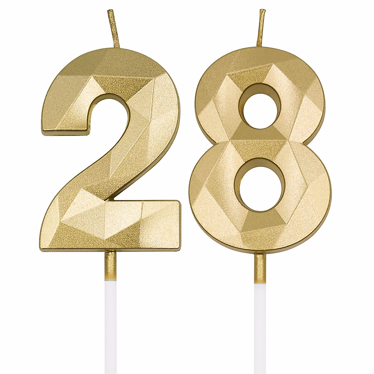 28th & 82nd Birthday Candles for Cake, Gold Number 28 82 3D Diamond Shaped Candle Birthday Decorations Party Supplies for Women or Men
