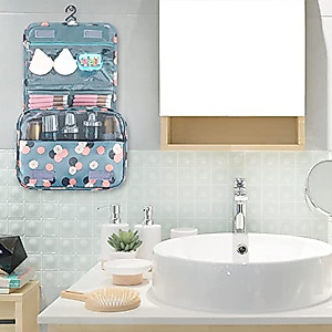 Pengxiaomei Toiletry Bag, Waterproof Hanging Cosmetic Bag Portable Travel Makeup Pouch Multifunction Handle Travel Toiletry Bag Organizer with Hook for Women Girls(Blue)