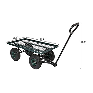 Outvita Metal Deck Garden Cart with 10” Air Tires, Heavy Duty Wagon Cart for Farm, Yard and Cargo (Green)