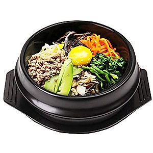 Black Dolsot/Stone Bowl w/Black Tray for Hot Pot/Bibimbap & Korean Food (1, 5.5 Inch (24 oz))