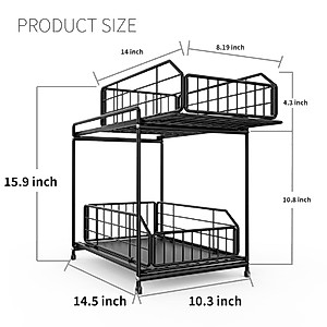 STILLDIO Metal Under Sink Organizer and Storage with 2 Tier Slide Out Wire Baskets Sliding Drawers for Kitchen Bathroom Office Toilet Under Cabinet Shelf Countertop Heavy Duty Collection Space Saver