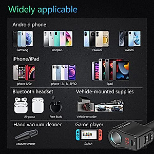 Car Cigarette Lighter Adapter PD 20W Charger Extension,Dual USB 5V/3.1A Socket Splitter with PD 20W USB-C Fast Charge and Double USB and Voltage Meter, Cigarette Lighter fit for 12V/24V Outlet