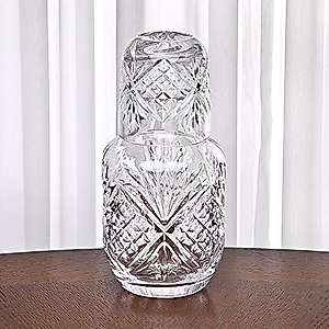 Lefonte Crystal Bedside Night Carafe Pitcher and Water Glass Tumbler Set, Bedroom Nightstand Water Pitcher and Cup Set