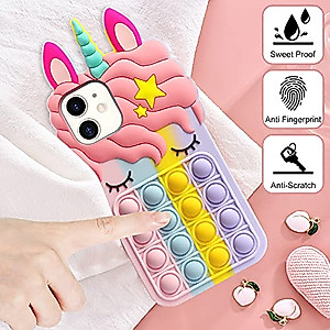 HoneyAKE Fidget Toys Phone Case for iPhone 11 Phone Case Bubble Bumper Protective Soft Silicone Shockproof Stress Reliever Pop Fun Phone Cover Shell Women Girls Case for iPhone 11 6.1 Inch, Rainbow