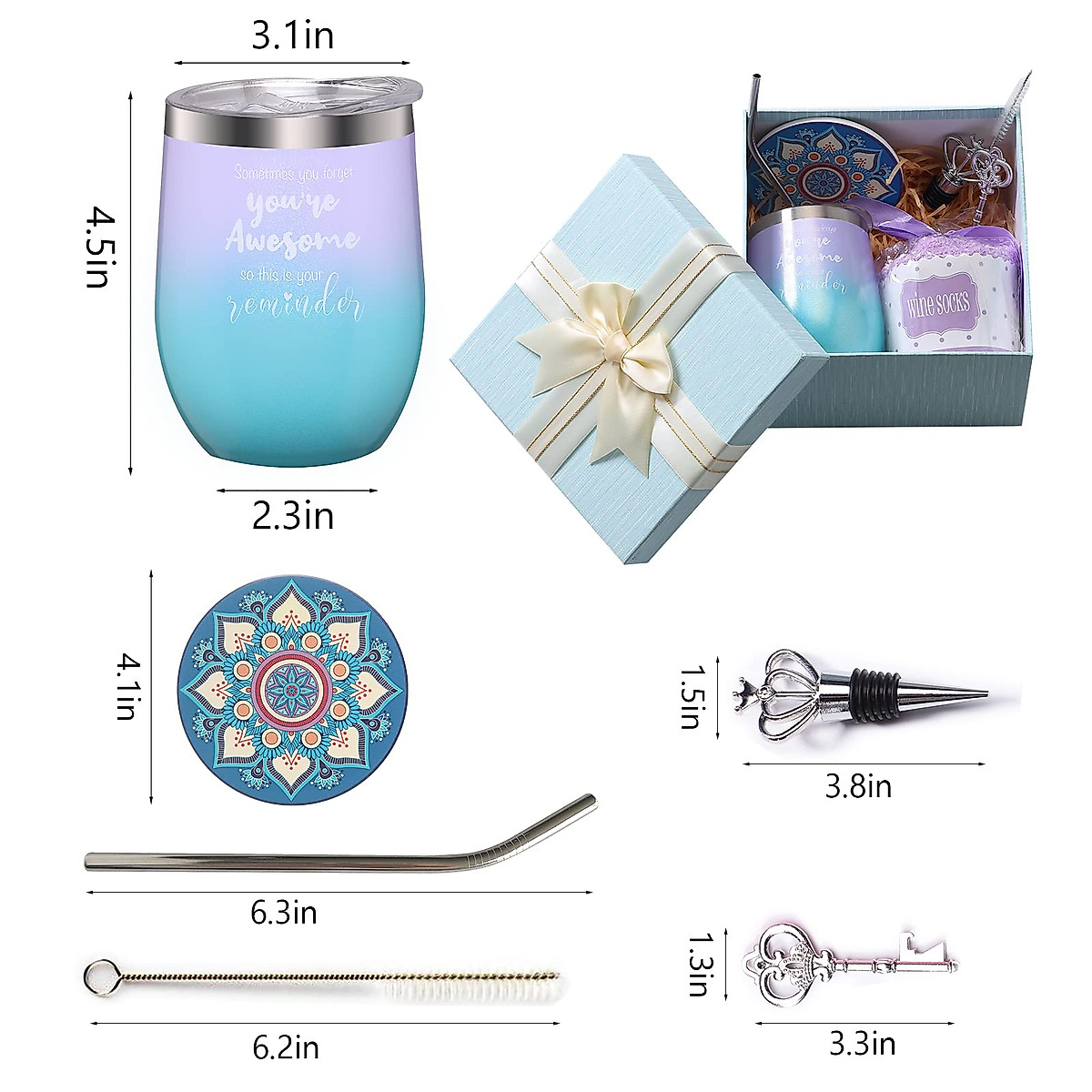 Homeleader Wine Gift Set for Women, Birthday Gifts for Mom, Wife, Girlfriend, Christmas gifts, Valentine's Day, Mother’s Day Gifts, 12 oz Stainless Steel Wine Tumbler