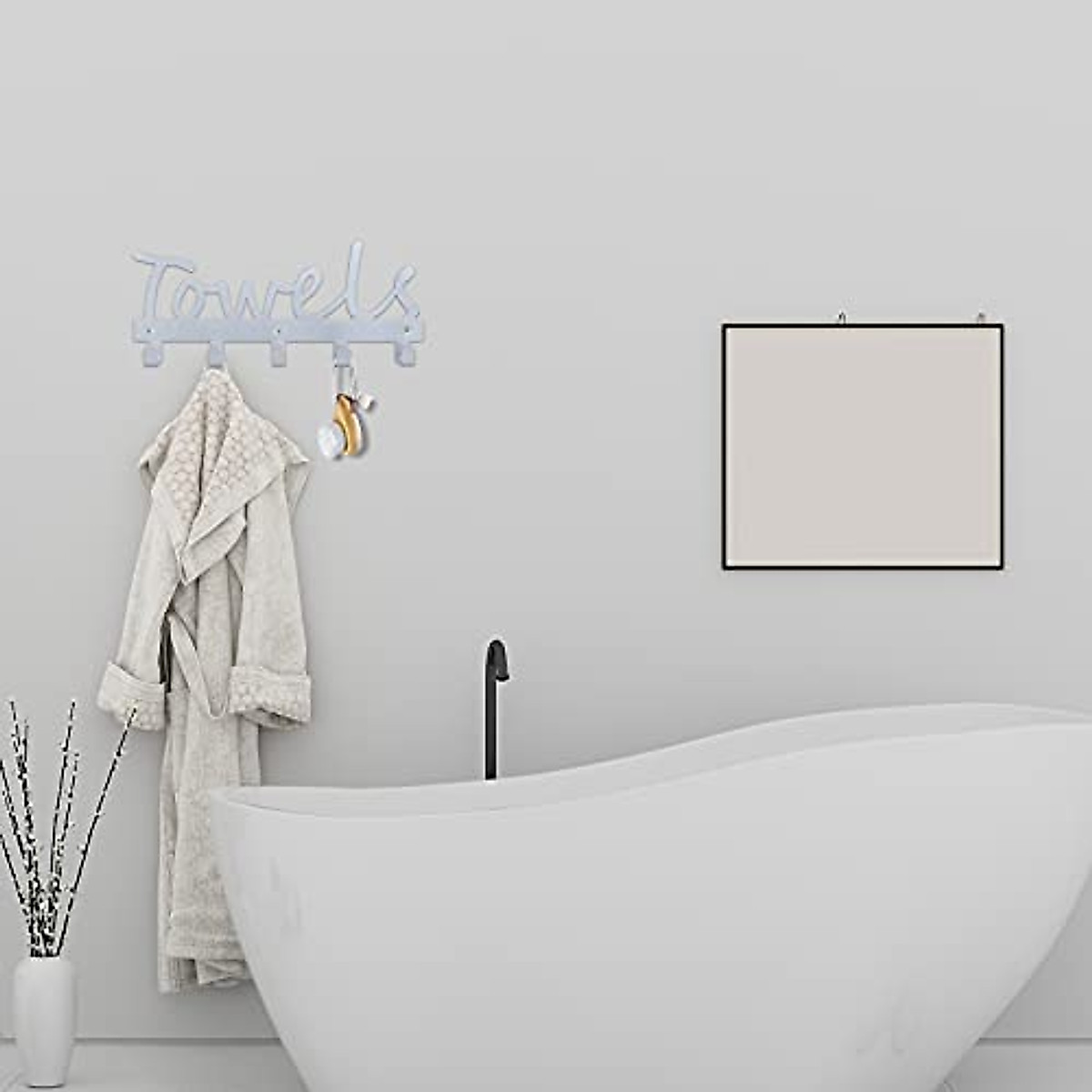 Towel Hooks Bath Towel Rack Holder & Organizer, Decorative Wall Mount 5 Hooks for Bathroom Kitchen Storage Pool Towels Robe Coat 2 Pack -Silver Grey