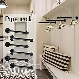 EGASON 6 Pcs Industrial Pipe Clothes Bar 12 Inch Rustic Black Iron Pipe Clothing Rack Wall Mounted Garment Rack Holder Hanging Closet Rods for Bedroom Bathroom Boutique