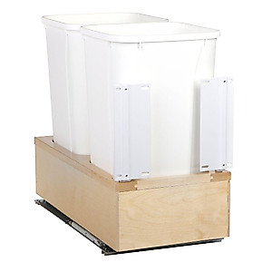 Knape & Vogt 27-Qt. Undermount Soft-Close Double Trash Can, White, Wood