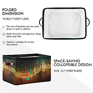 KEEPREAL Large Storage Basket Bin Music Note Stripe Storage Cube Box Foldable Canvas Fabric Collapsible Organizer with Handles for Home Office Closet, 2PCS
