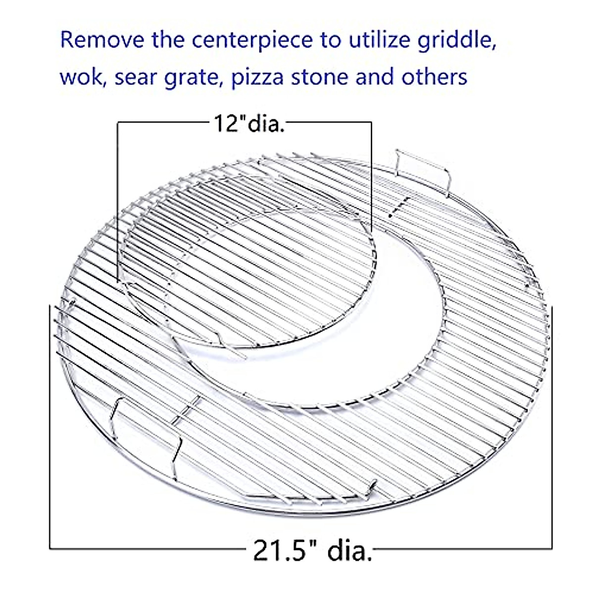 GasSaf Grill Grates Replacement for Weber 8835, 22.5 inch Charcoal Grills, Kettle, Performer, Master-Touch and Others, 21.5 Inches Gourmet BBQ System Hinged Stainless Steel Cooking Grate Grids