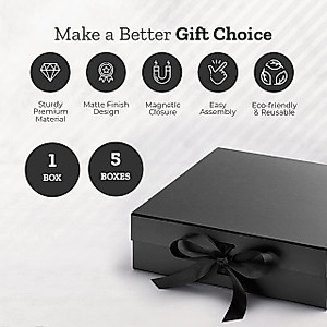 AJH3 ESSENTIALS Deluxe Gift Box: Elegant 10.5x7.5x3.1 Inches Box with Ribbon and Magnetic Closure - Great for All Occasions (1 Pack) (Black)