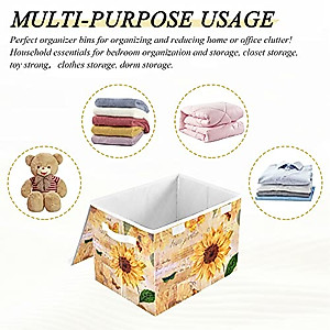 innewgogo Sunflowers Butterflies Storage Bins with Lids for Organizing Foldable Storage Box With Lid with Handles Oxford Cloth Storage Cube Box for Study Room