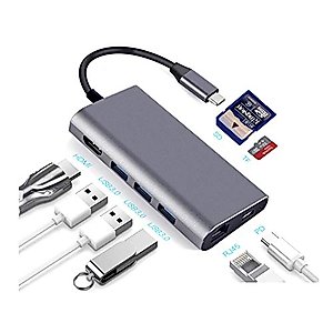 XUNMAIFHB Portable Docking Station,Type-c Dock Type-c to hdmi/Type-c hub Reader + Network Card hub USB3.0, RJ45, USB-C PD, 4K HDMI Fast Transmission