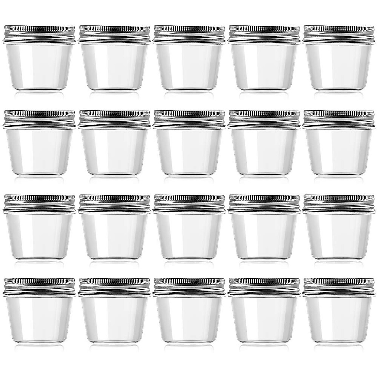 novelinks 4 Ounce Clear Plastic Jars Containers With Screw On Lids - Refillable Round Empty Plastic Slime Storage Containers for Kitchen & Household Storage - BPA Free (20 Pack)