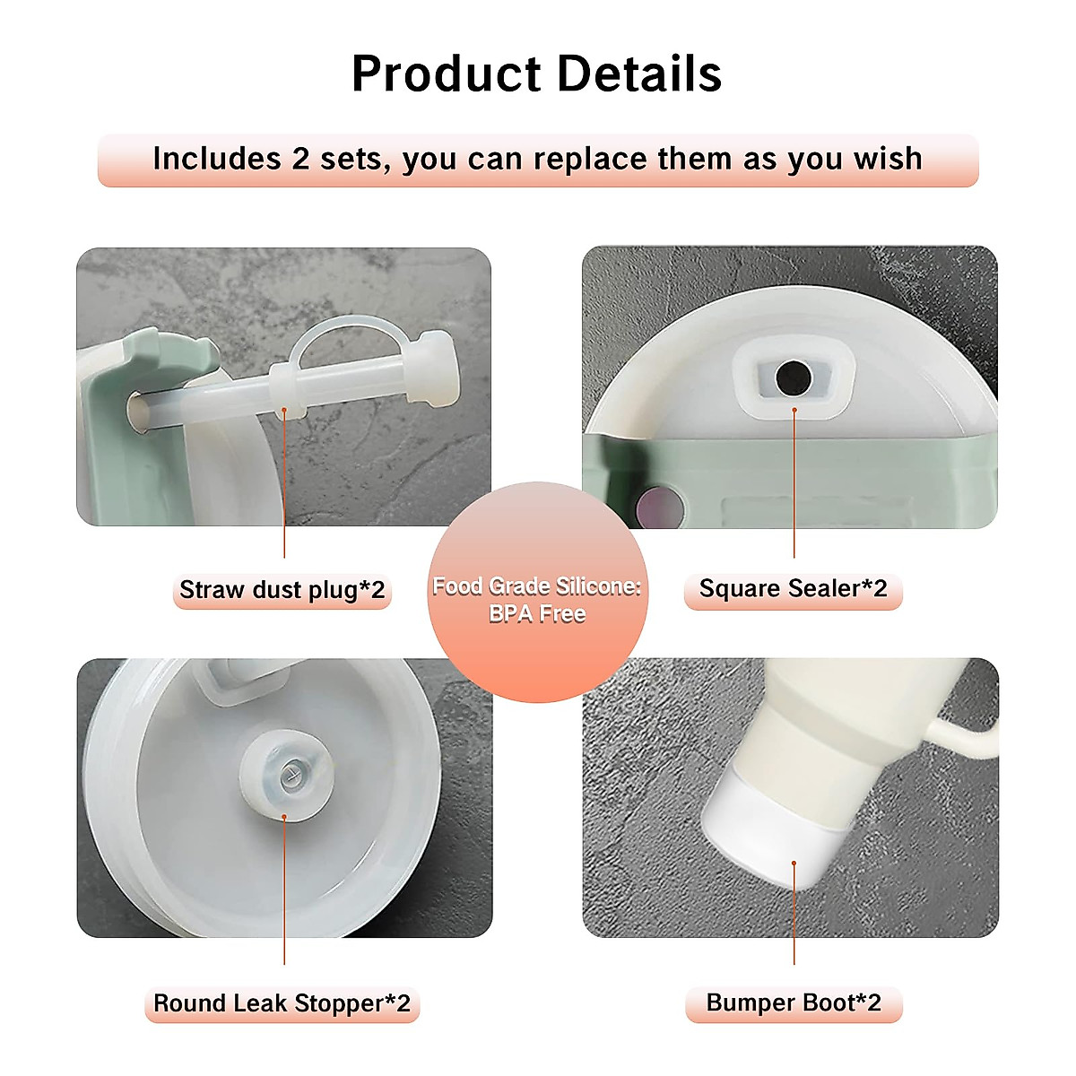 UMUST 8Pcs for Stanley Cup Accessories, Silicone Spill Proof Stopper,Straw Cover,Cup Bottom Bumper for Stanley Tumbler Accessory，Silicone Boot Sleeve for Stanley Cup1.0 40 30 oz (Clear *8)