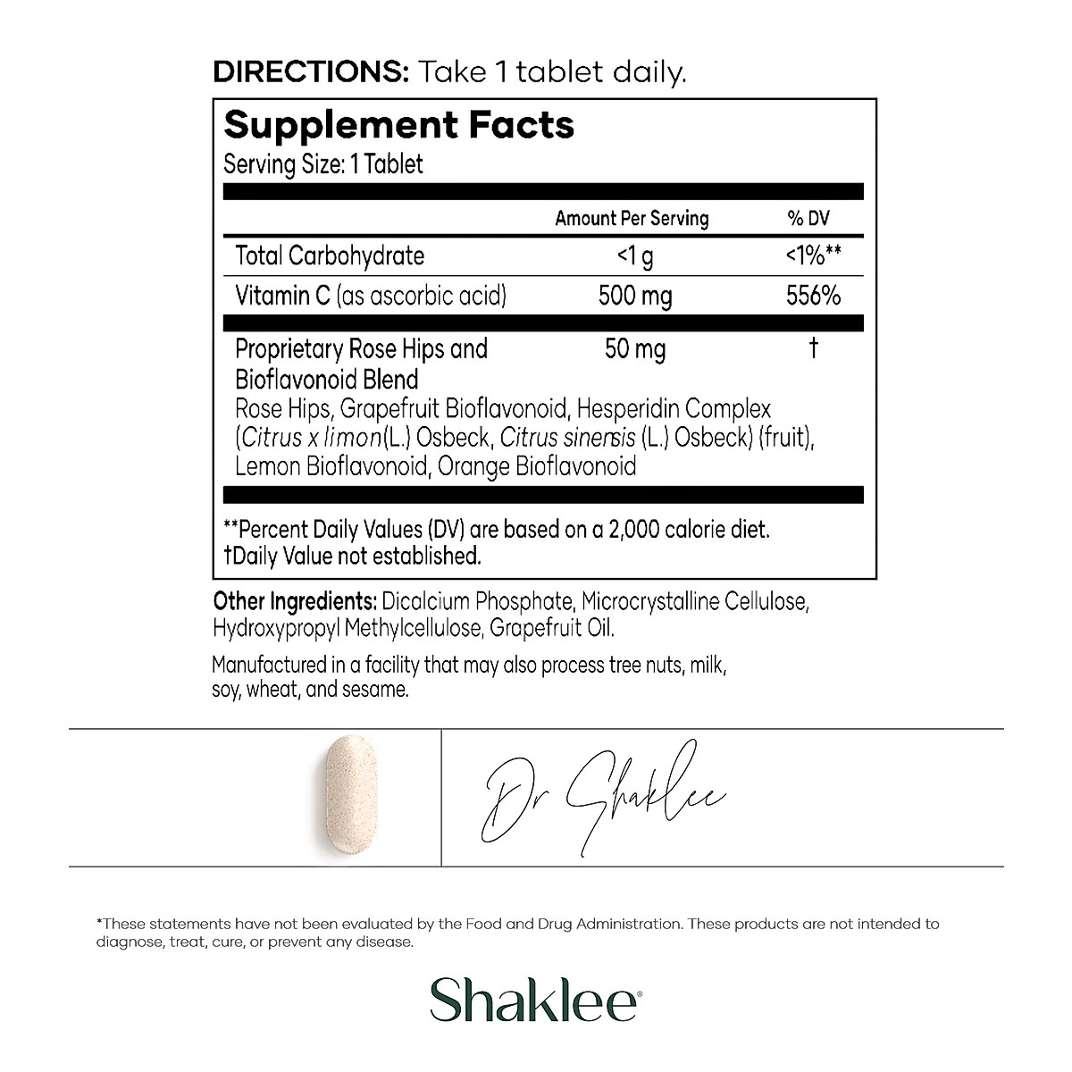 Shaklee - Sustained Release Vita-C® 500mg - High-Potency Cellular and Immune Support Formula with Proprietary Sustained-Release System - includes Rose Hips and Bioflavonoid Blend - 180 Tablets