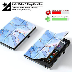 COOWPS Folio Case for Amazon Fire HD 10 (ONLY Fit 11th Generation, 2021 Release) and Fire HD 10 Plus Tablet - Slim Folding Stand Cover with Auto Wake/Sleep & Hand Strap, Blue Marble