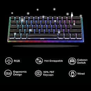 XVX Womier K61 60% Mechanical Keyboard with PBT Pudding keycap, Hot Swappable Keyboard, Partitioned RGB Keyboard, Dark Phoenix for PC PS4 Xbox (Black, 61 Keys, Silver Switch)