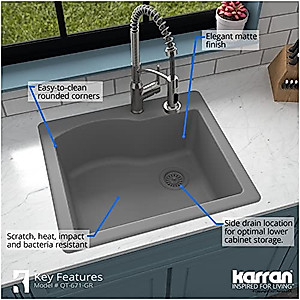 Karran Drop-In Quartz Composite 25 in. 1-Hole Single Bowl Kitchen Sink in White