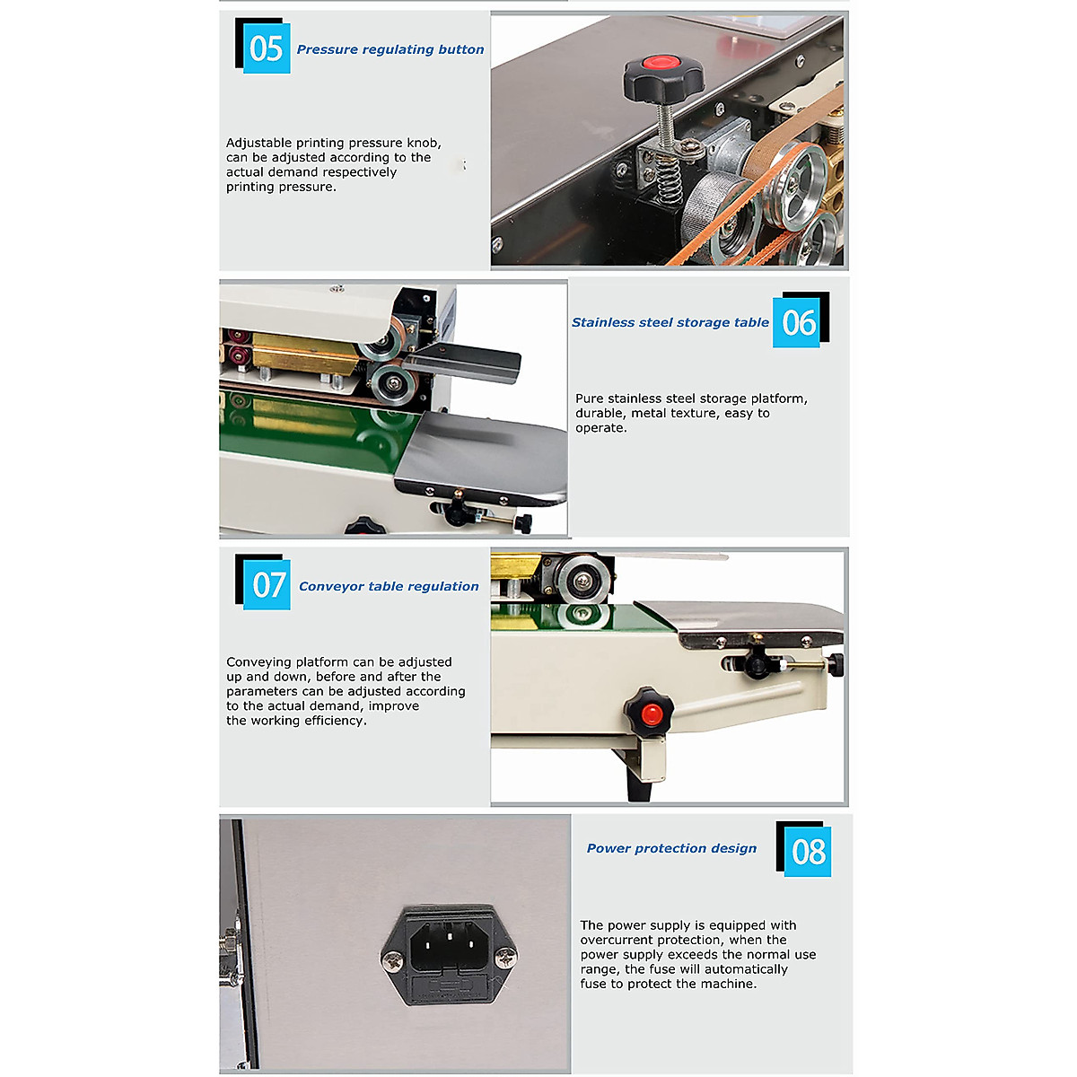TECHTONGDA FR-770 Continuous Sealing Machine Vertical & Horizontal Automatic Band Sealer with Digital Thermostat for Plastic Poly Bag PVC Membrane Bags Film 110V