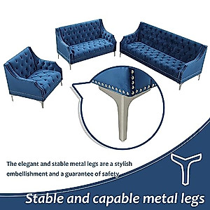 Merax, Blue 33.5" Modern Sofa Frosted Velvet Soft Upholstered Couch Loveseat with Metal Legs,Button Tufted Back for Living Room