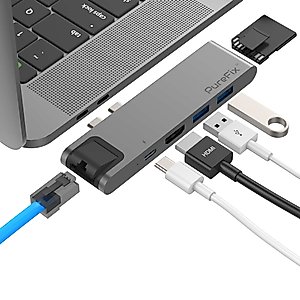 PureFix USB C Hub Adapter, 7-in-2 Extension with Gigabit Ethernet, 4K HDMI, Type- C 100W PD & 40Gbps, 2 USB-A 3.0, SD & MicroSD/TF Card Reader for 2016-2020 MacBook Pro 13' 15' 16' & 2020 MacBook Air