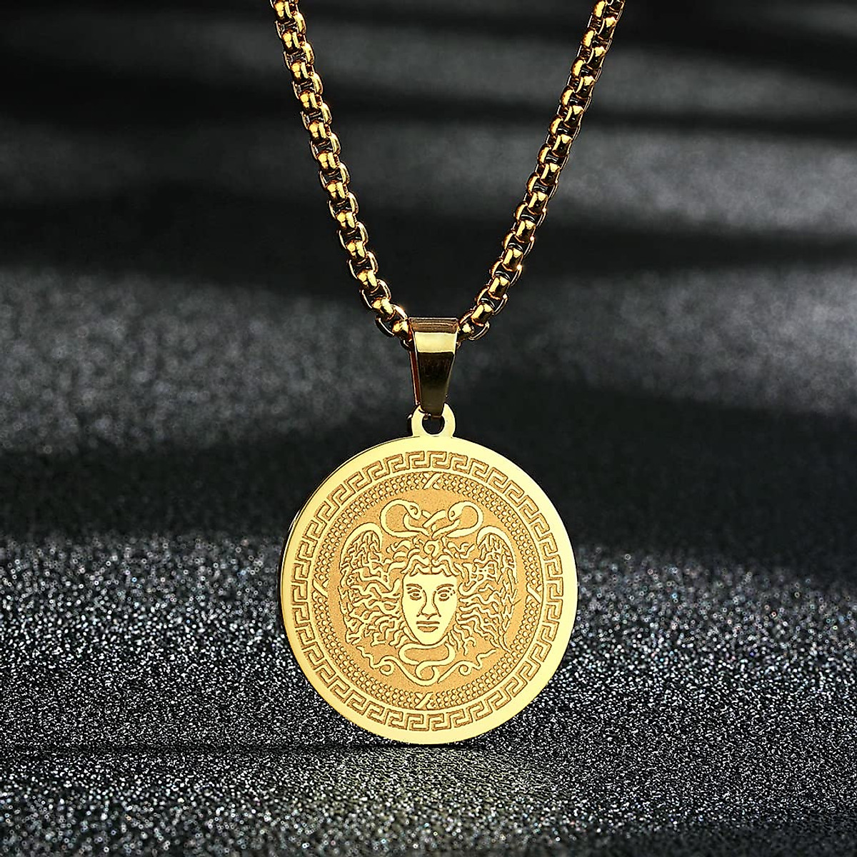 Chereda Greek Gorgon Medusa Necklace For Women Stainless Steel Jewelry Pagan Mythology Statement Necklace Pendants (Gold)