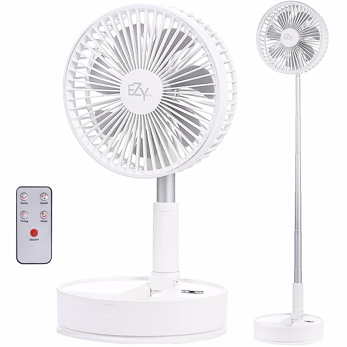 EZYDAYYI Rechargeable Battery Operated Fan for Bedroom, 7200 mAh 8 inch Foldable Oscillating Fan with Remote and Timer, 4 Speeds Portable Floor Standing Fan Small Table Desk Fan for Travel Camping