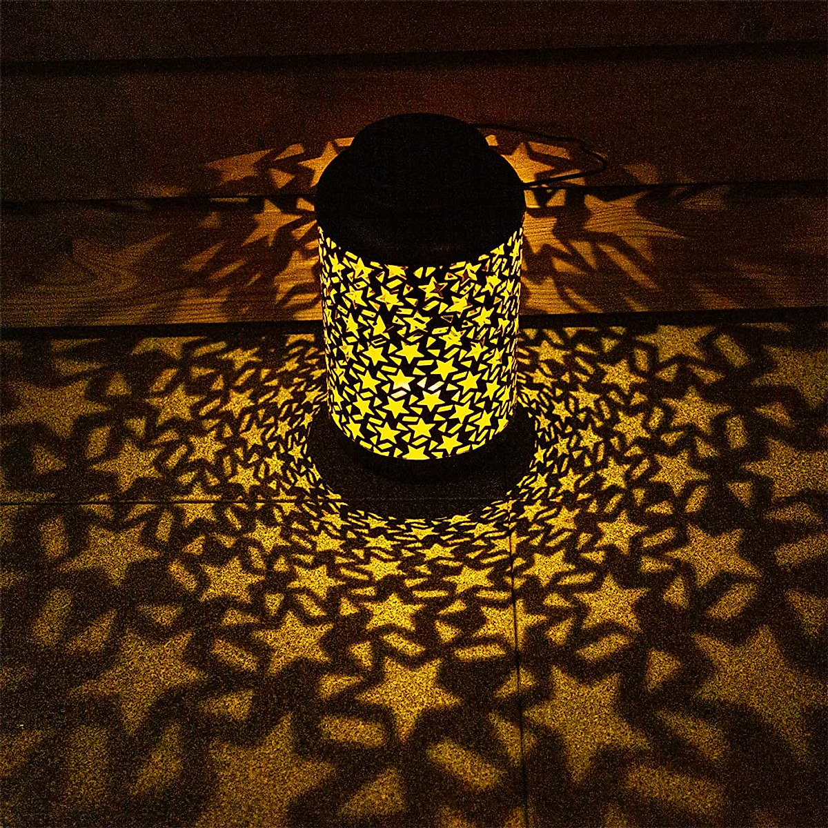 CASLONEE Outdoor Solar Lanterns Hanging Garden Lights Porch Decoration Warm White Lantern Hollow Out LED Lights Solar Powered Tabletop Lamp (1 Pack)